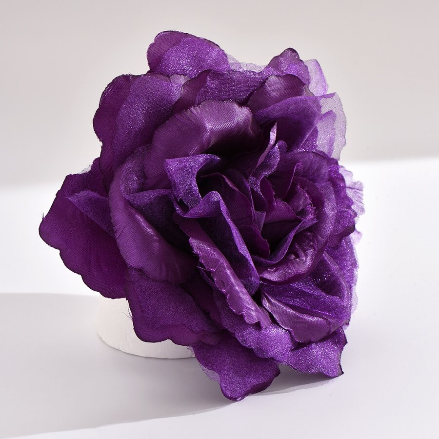 1PC Violet Satin Chiffon Big Fabric Rose Flower Glamorous Elegant ...