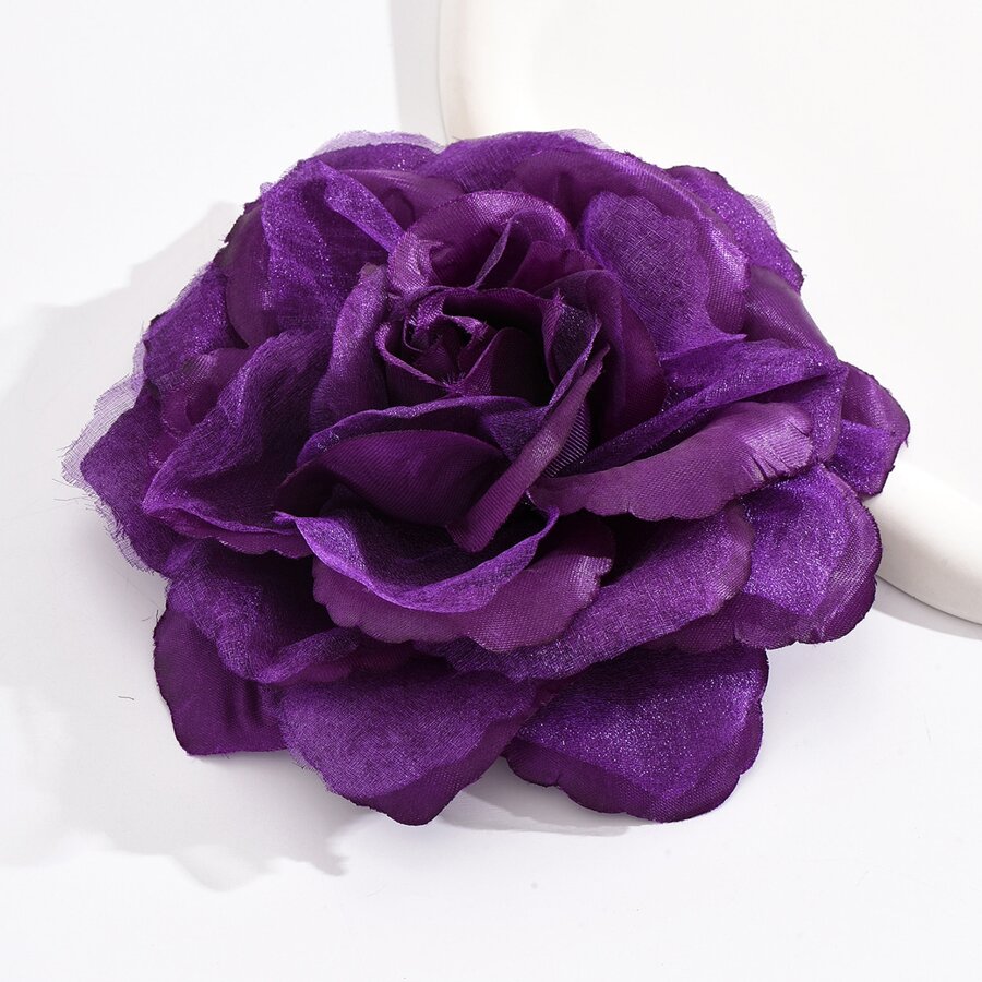 1PC Violet Satin Chiffon Big Fabric Rose Flower Glamorous Elegant ...