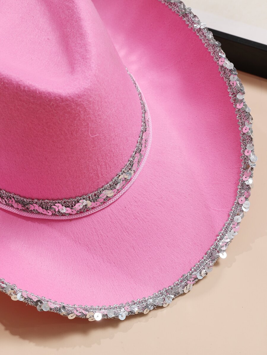 Unisex Ladies Western Cowboy Hat With Fluffy Trim & Decorative Band ...