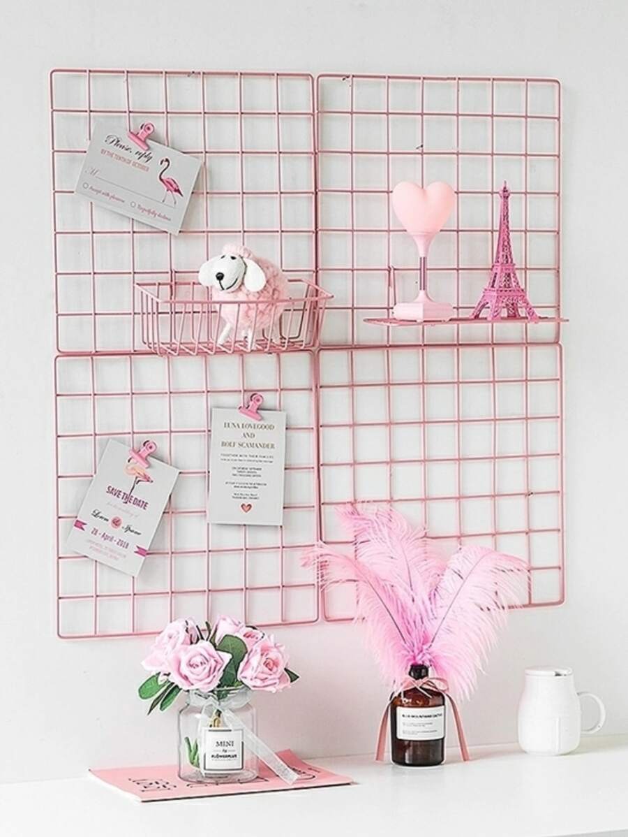 Grid Photo Wall With Plastic Coated Iron Mesh Panel For Girls' Room ...