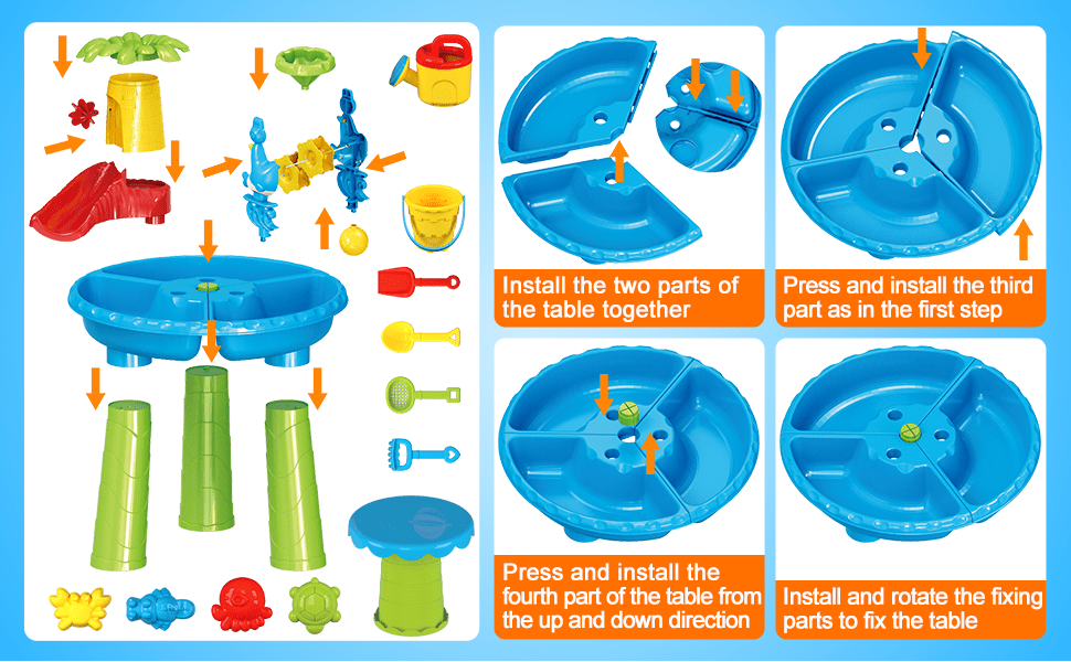 VATOS Sand Water Table Toys for Toddlers Kids 30 pcs 3 in 1 Kids Splash ...