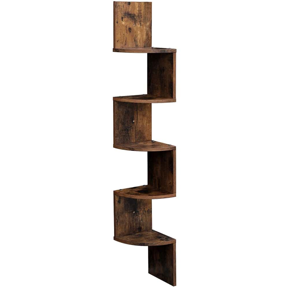 Wood Industrial Corner 5 tiers Wall Shelf Zig Zag Wooden Shelves Wooden ...