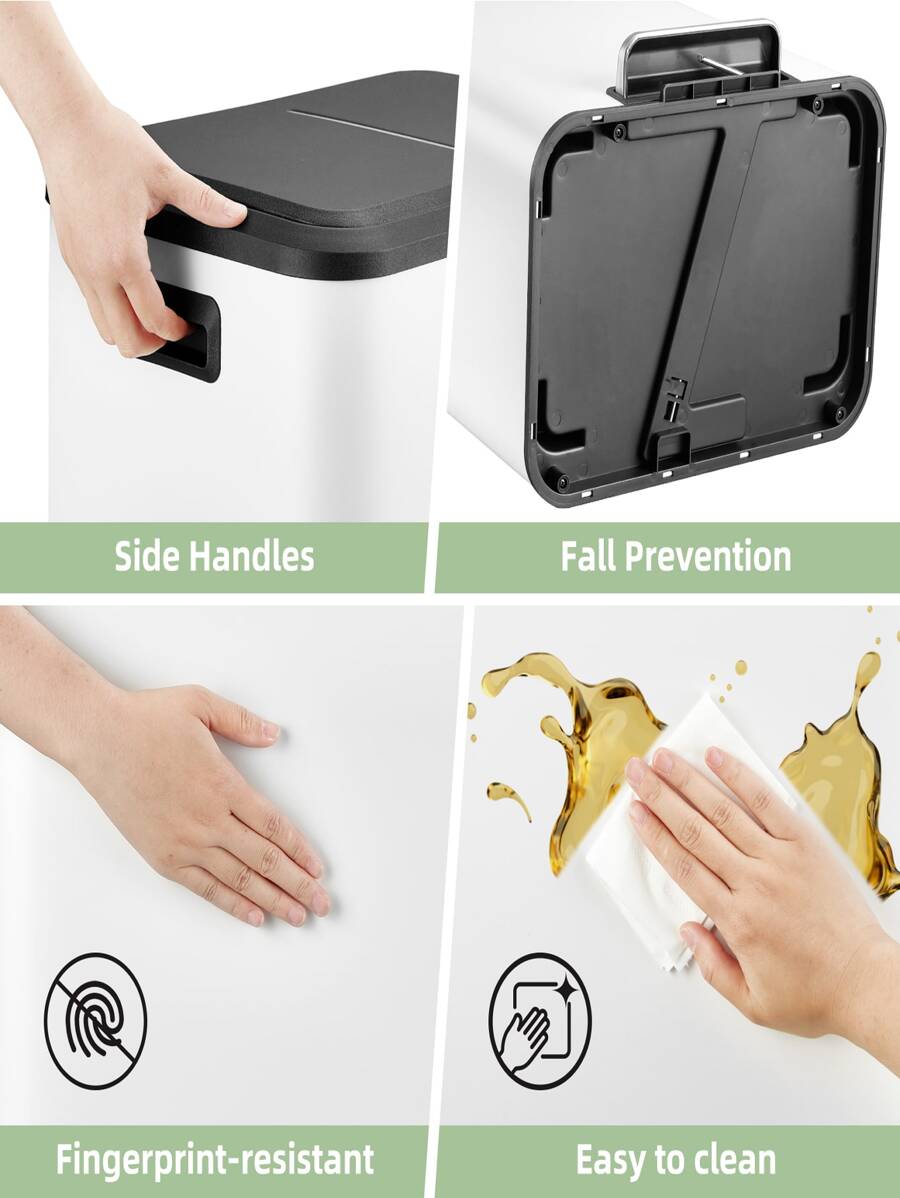 Stainless Steel Dual Trash Can with Pedal, Lid and Inner Buckets, 2 x 4 ...