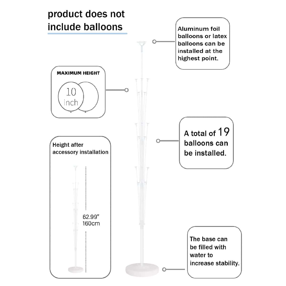 160cm Balloon Stand Balloon Column Stand Kit Balloon Clips Balloon ...