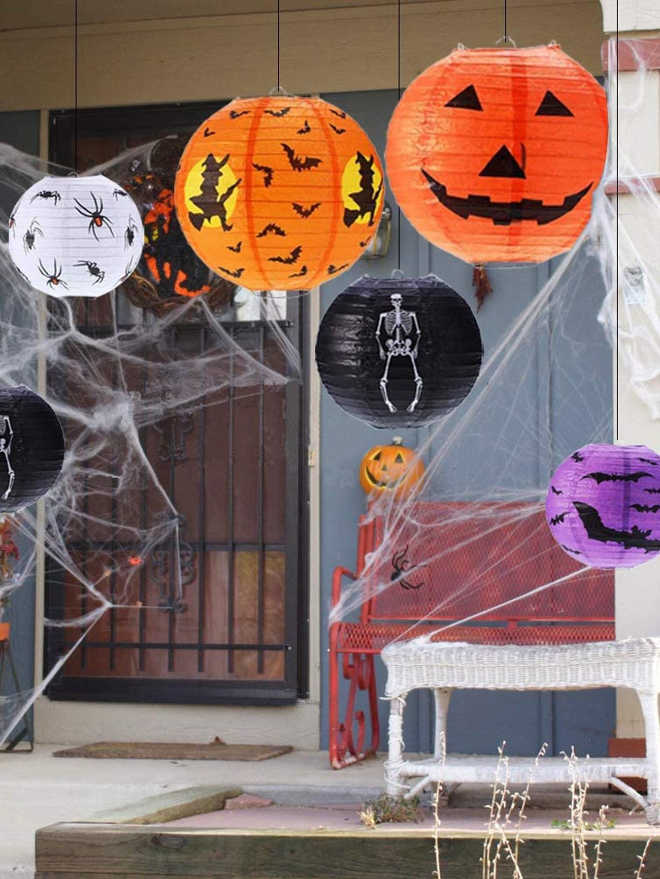 5pcs Halloween Paper Lanterns, Hanging Jack-o'-lantern Spider Skeleton ...