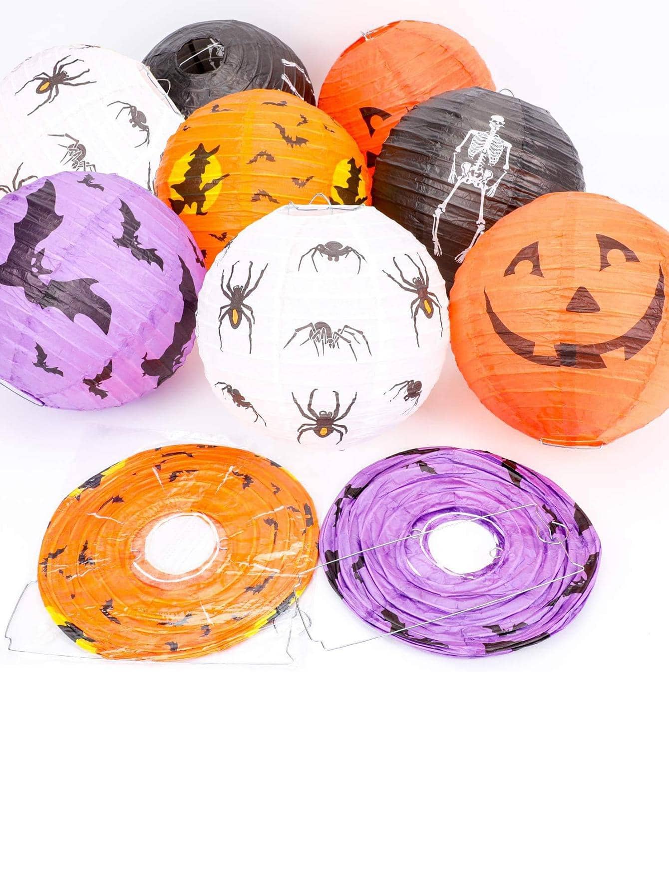 5pcs Halloween Paper Lanterns, Hanging Jack-o'-lantern Spider Skeleton ...