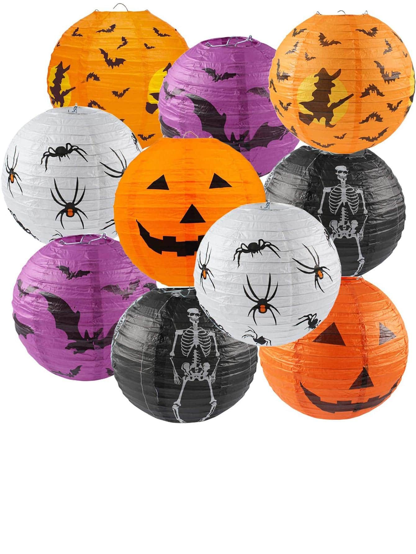 5pcs Halloween Paper Lanterns, Hanging Jack-o'-lantern Spider Skeleton ...