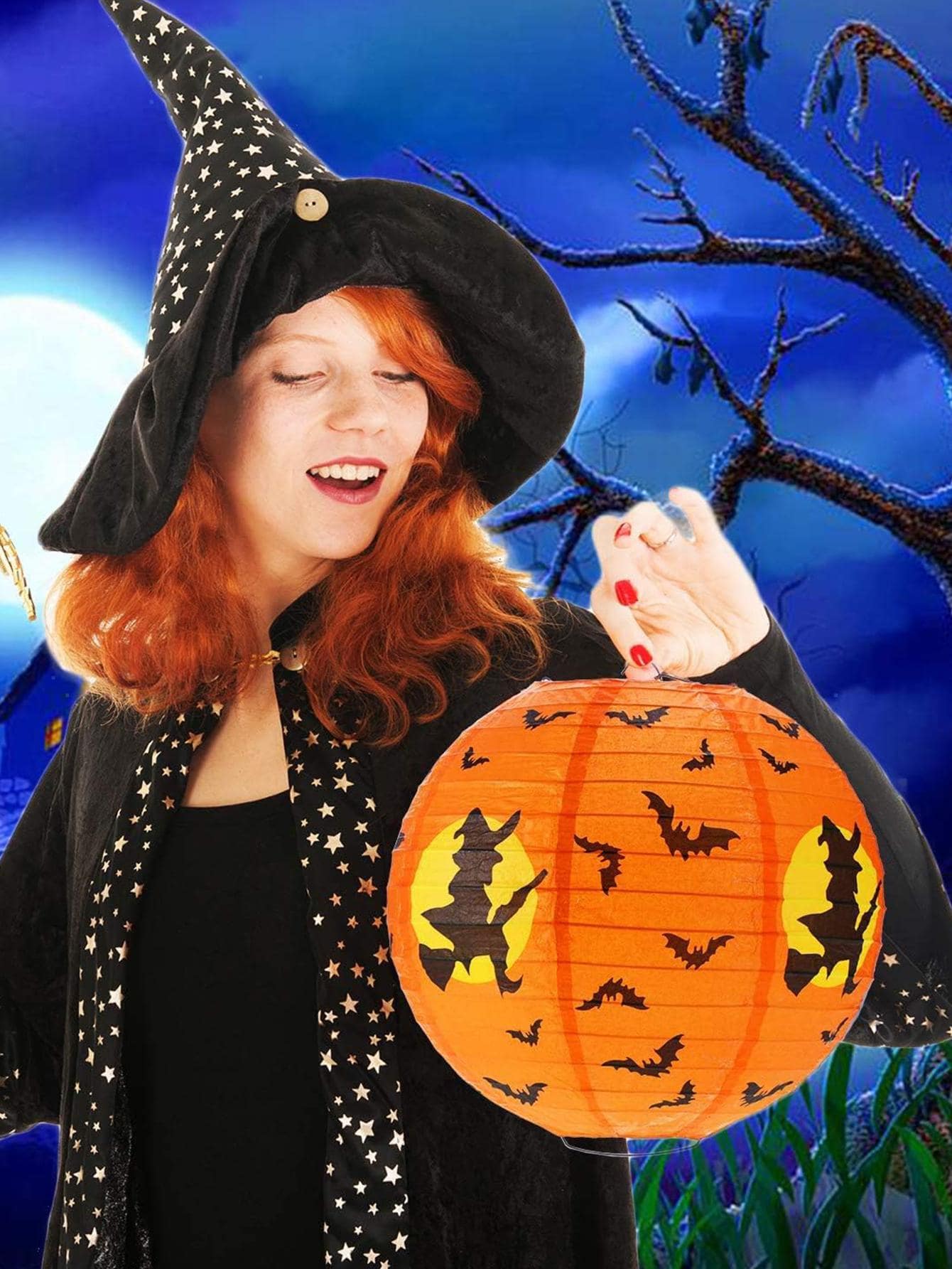 5pcs Halloween Paper Lanterns, Hanging Jack-o'-lantern Spider Skeleton ...