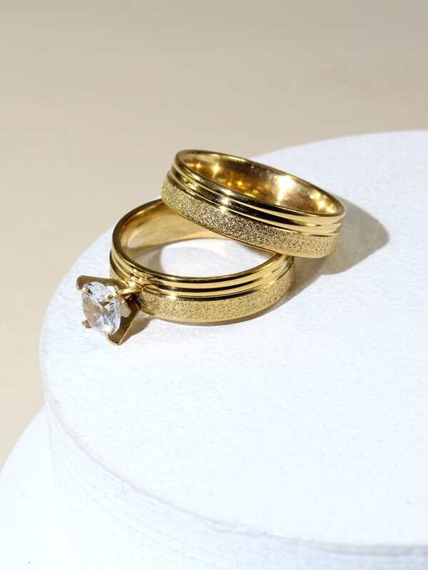 1pair Stainless Steel Fashionable Couple Rings With Sandblast Texture ...