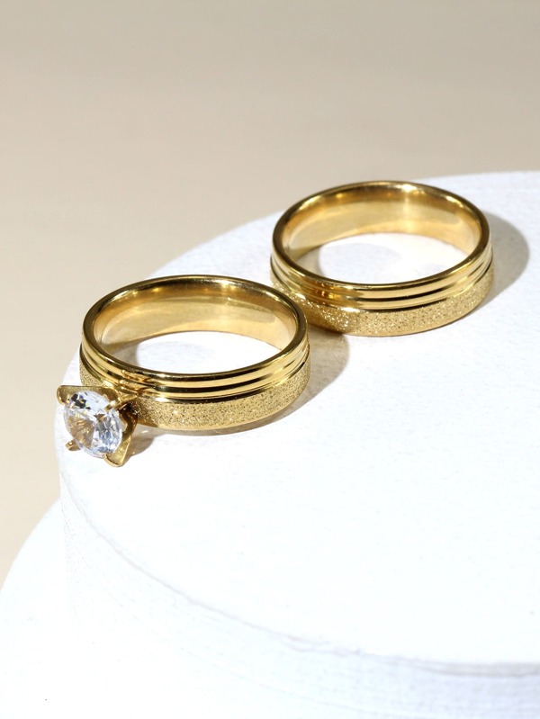 1pair Stainless Steel Fashionable Couple Rings With Sandblast Texture ...