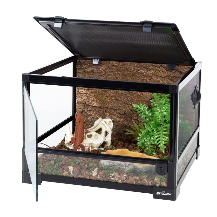 Reptile Glass Terrarium 18"x18"x12.6", Front Opening Reptile Tank with ...