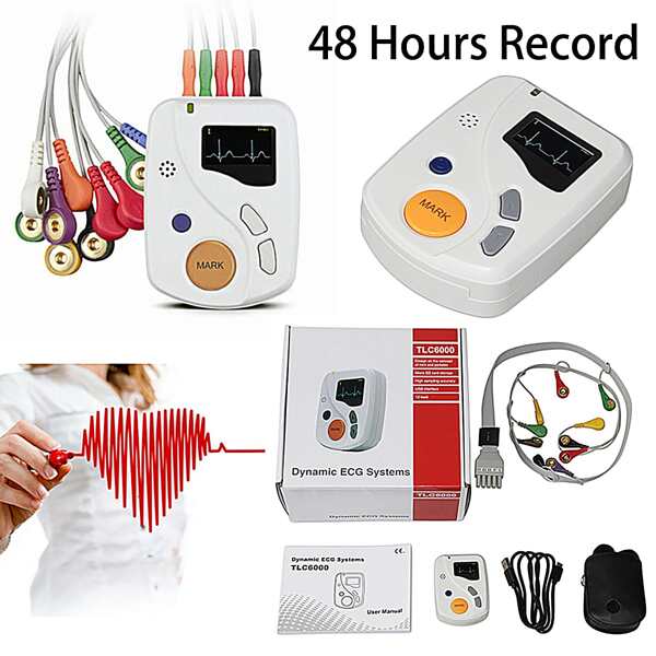 Contec 48H Dynamic EKG ECG Holter Monitor 12 Channel Recorder Analyzer ...