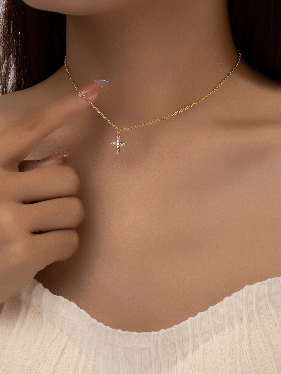 Luxury & Delicate & Sparkling Rhinestone Decor Cross Pendant Necklace ...