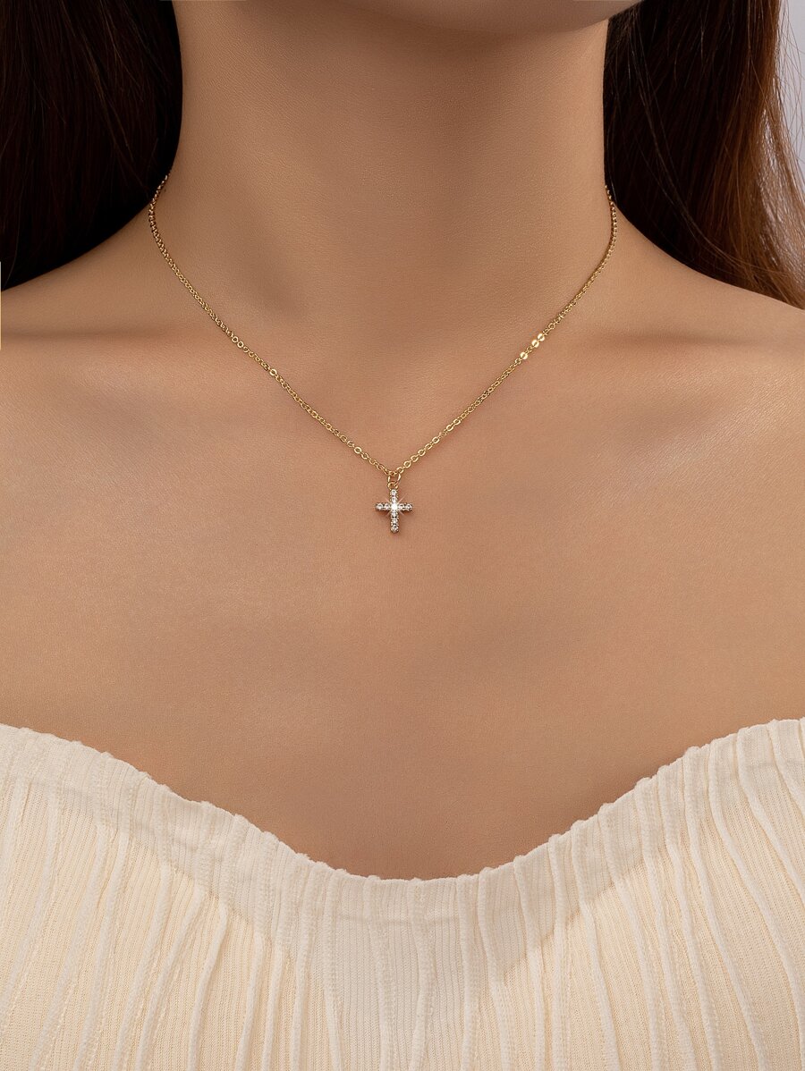Luxury & Delicate & Sparkling Rhinestone Decor Cross Pendant Necklace ...