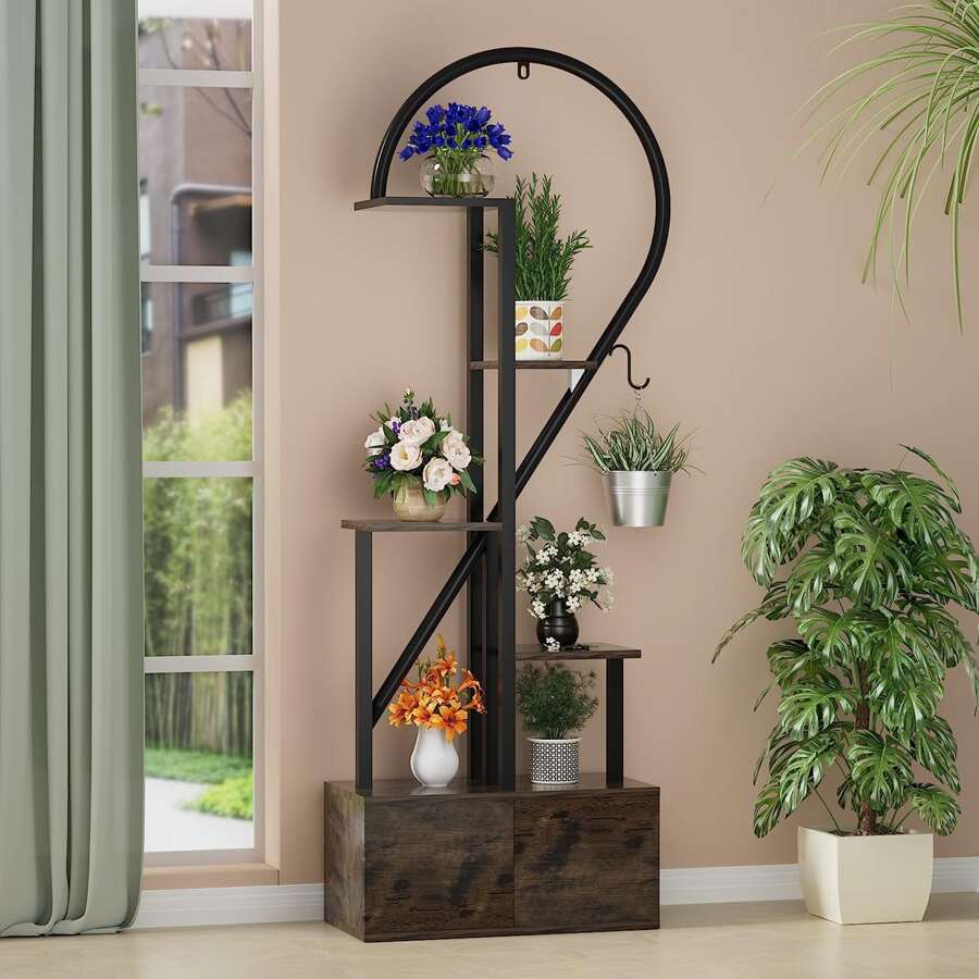 6 Tier Metal Plant Stand, Creative Half Heart Shape Ladder Plant Stands ...