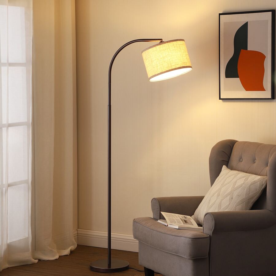 DEWENWILS Arched Floor Lamps With Adjustable Beige Linen Lampshade ...