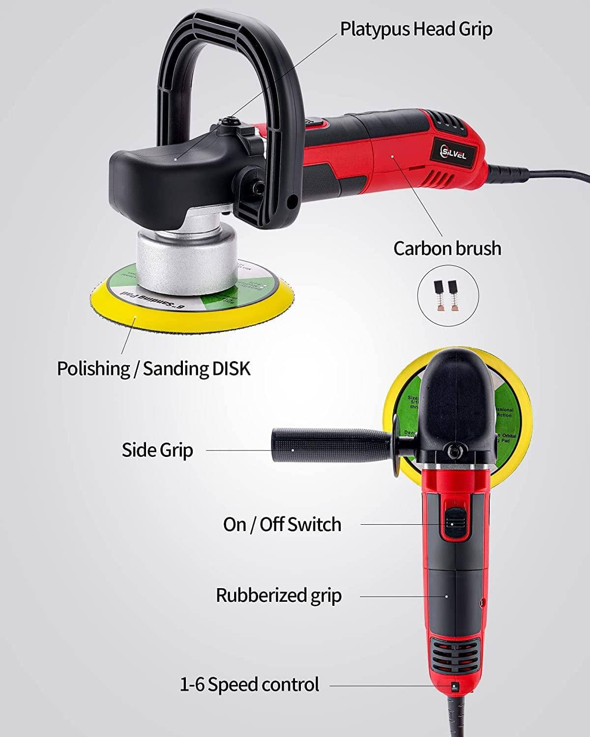 SILVEL Buffer Polisher, 6 inch Dual Action Buffer for Car Detailing, 6 ...