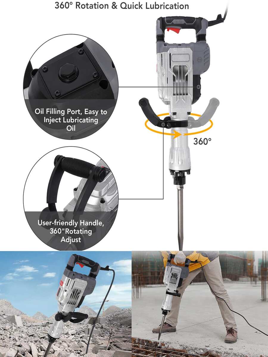 14-Amp 30-Pound SDS-Hex Jack Hammer - Heavy Duty Corded Electric Demolition Chipping Hammer with ...