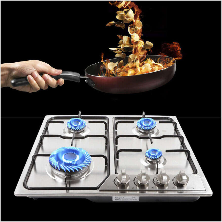 Stainless Steel Gas Stove Silver 4-Burners Built in Gas CookTop NG/LPG ...