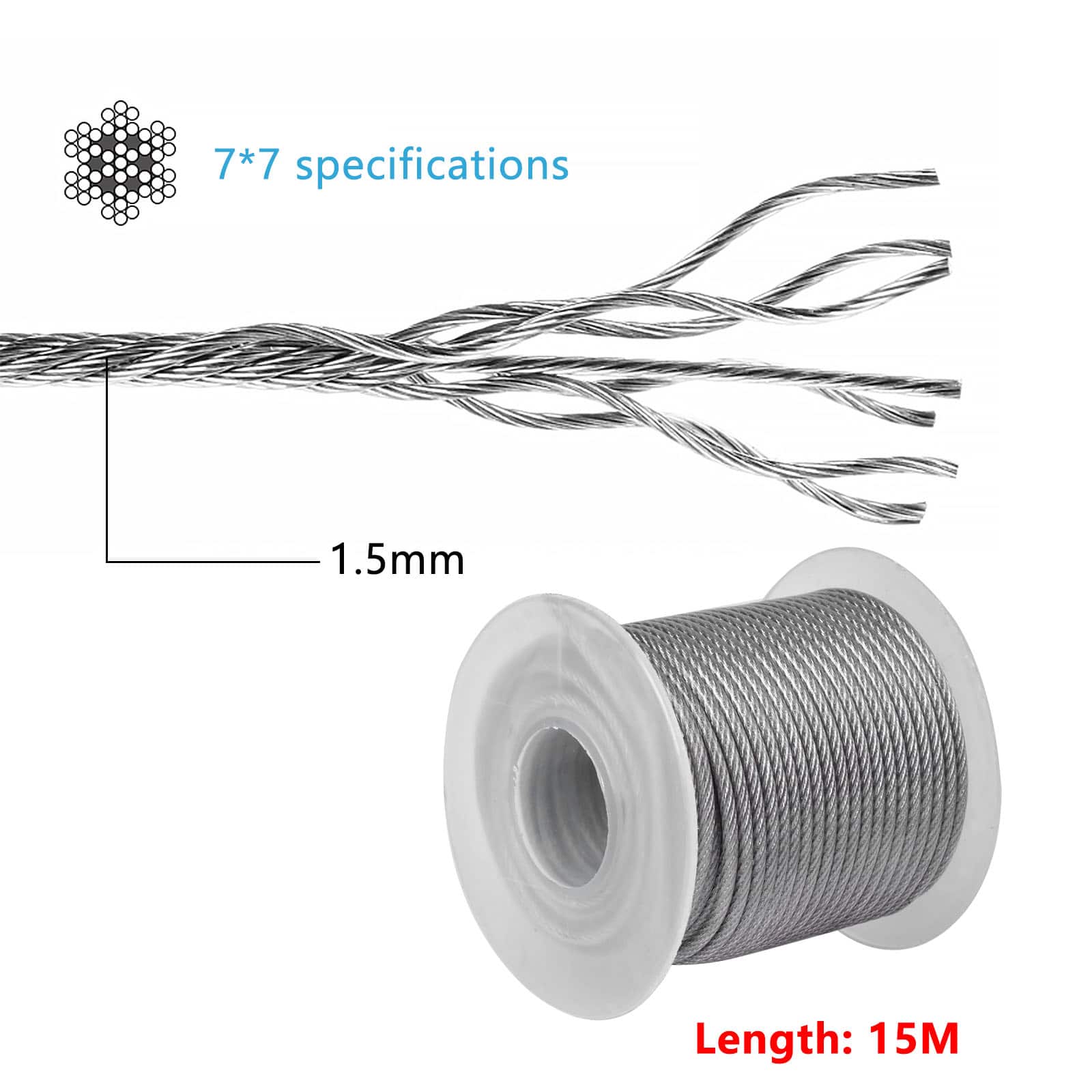15 m Wire Rope Thick 2 mm Washing Line Outdoor with Turnbuckles Rope ...