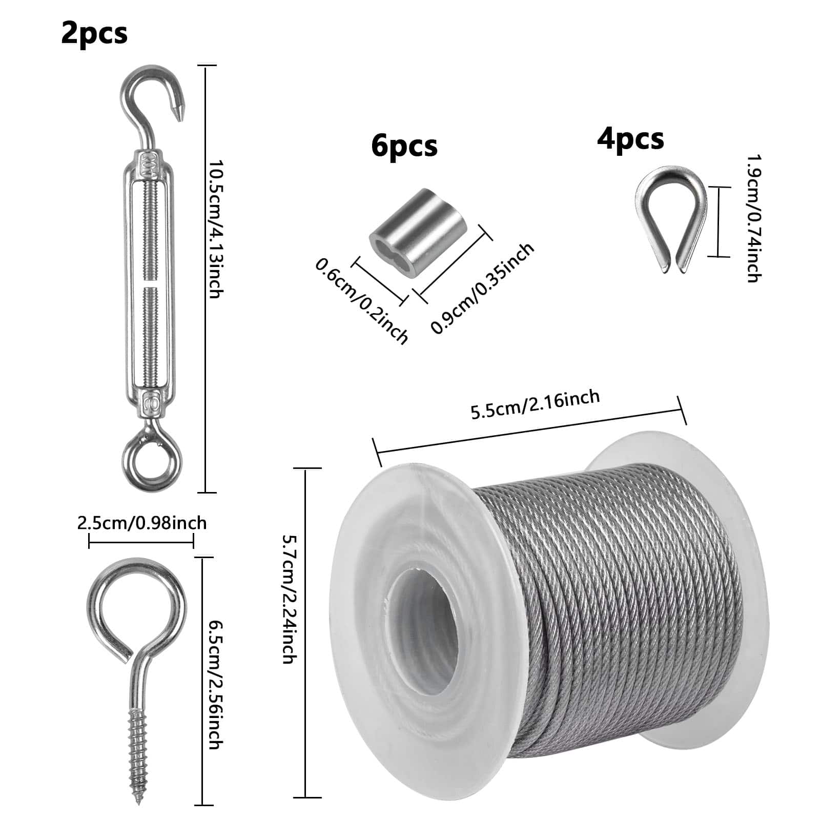 15 m Wire Rope Thick 2 mm Washing Line Outdoor with Turnbuckles Rope ...