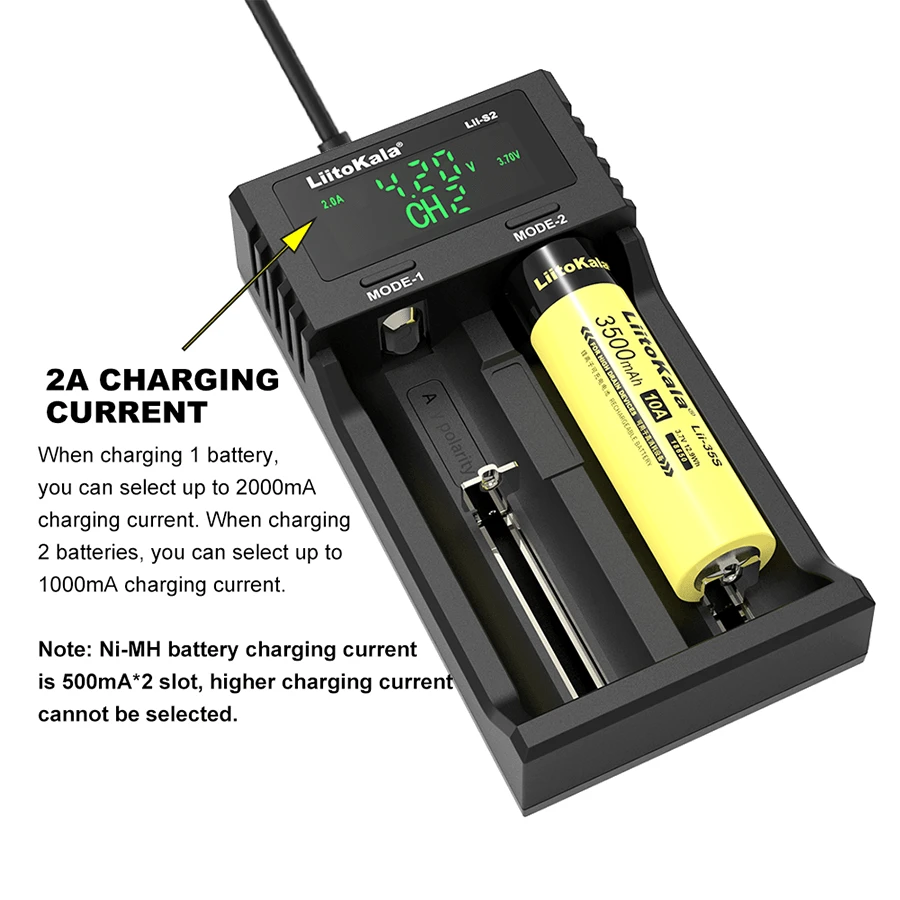 Liitokala Lii-s2 Charger For Rechargeable Nimh And Li-ion Batteries ...