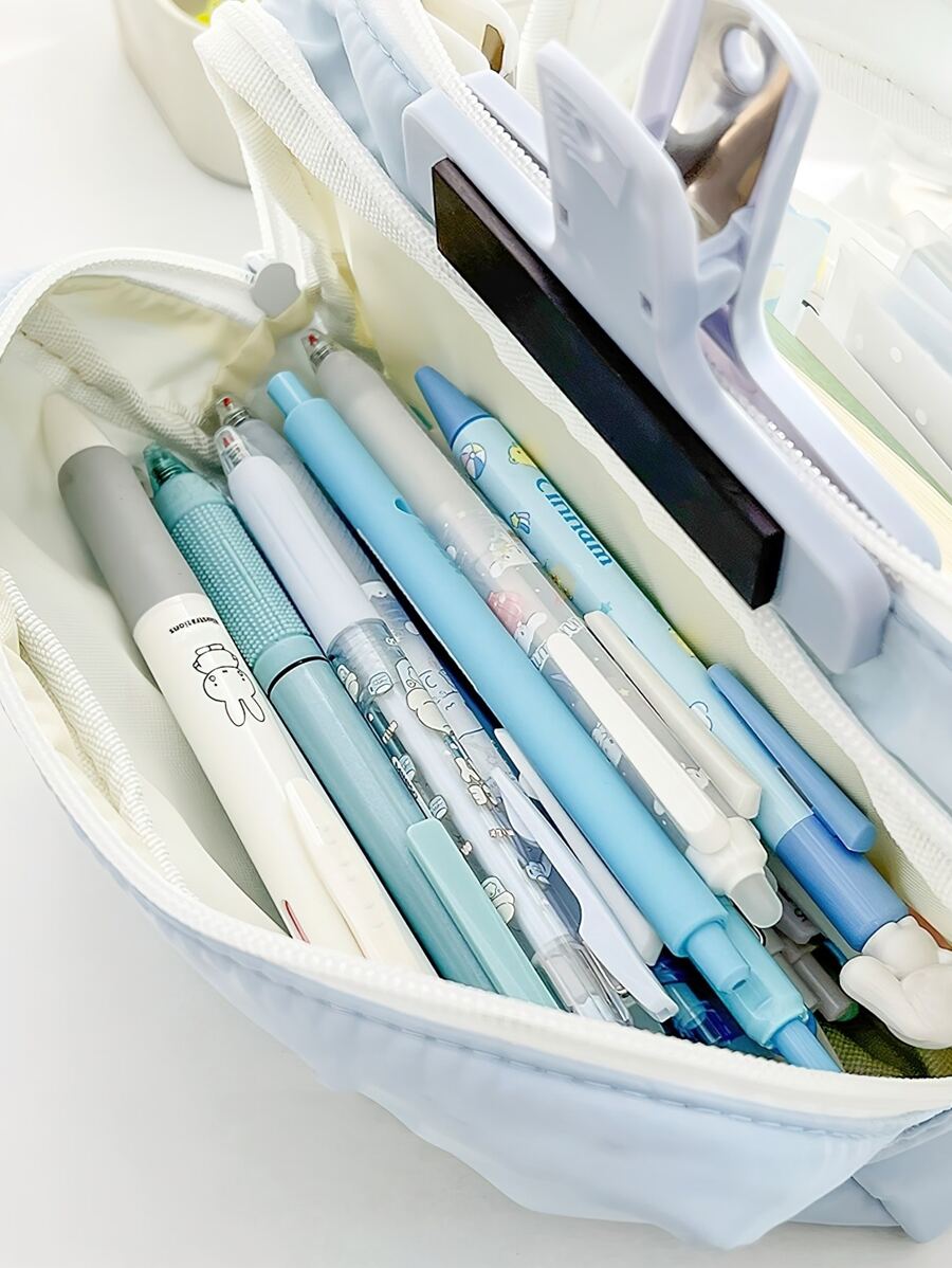 Summer Fresh Color Pencil Case Pen Bag Dual Layer Front Open Pocket ...