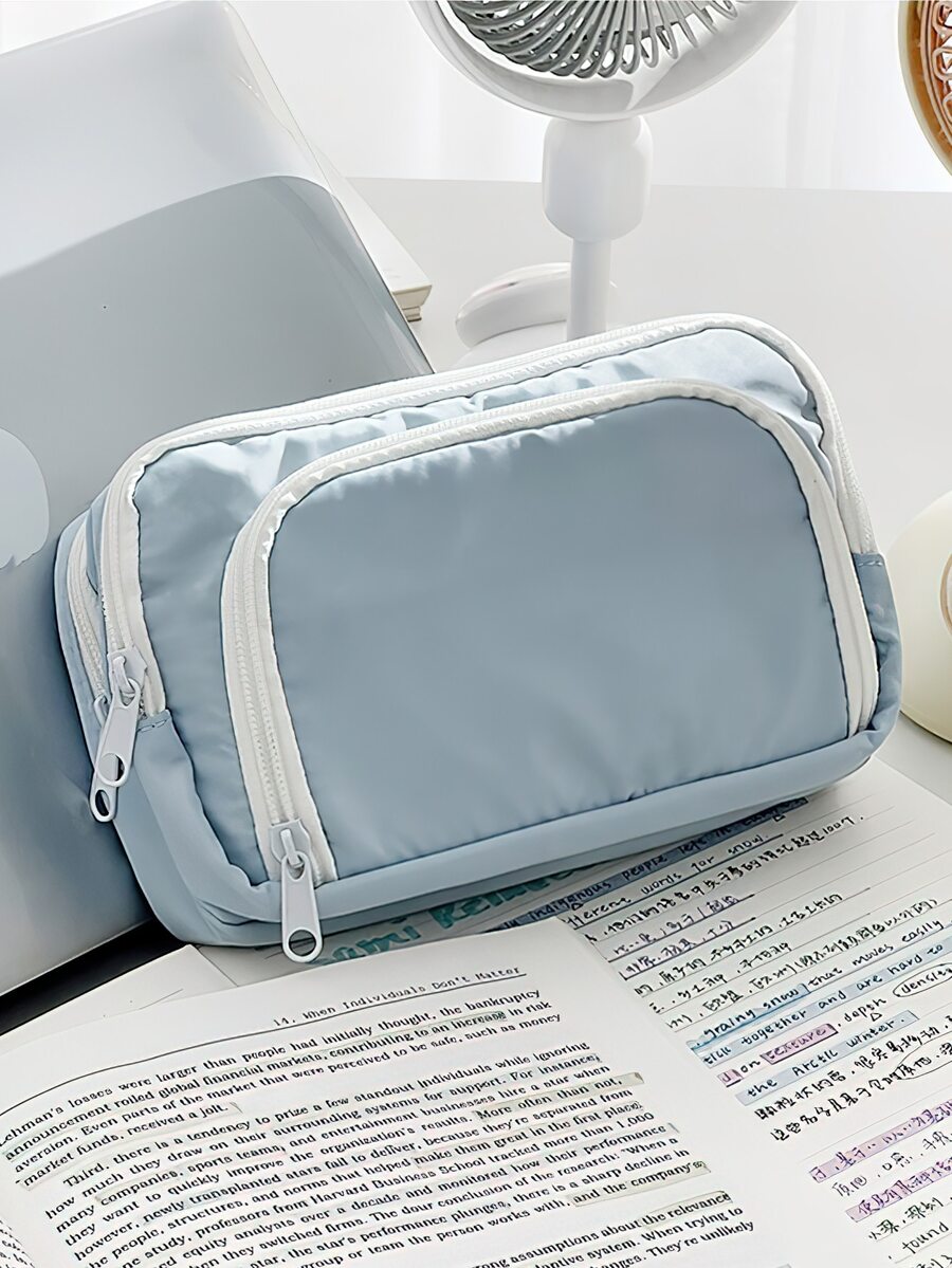 Summer Fresh Color Pencil Case Pen Bag Dual Layer Front Open Pocket ...