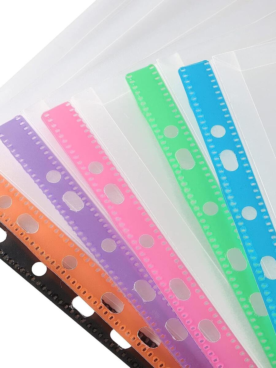 6pcs/12pcs A4 Plastic 6-Color 11-Hole Document Sleeves With Labels And ...