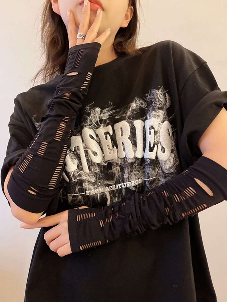 1pair S Punk Style Sunproof Arm Sleeves With Ripped Details For Daily Driving Outdoor
