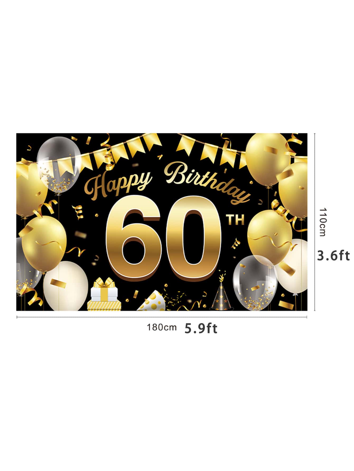 60th Birthday Party Black And Gold Background Cloth With 'happy ...