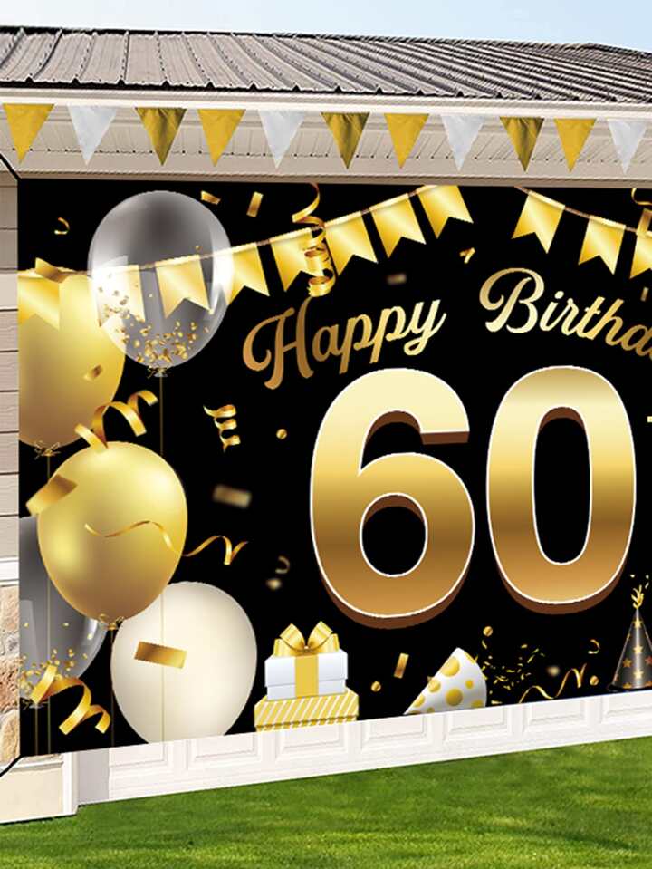 60th Birthday Party Black And Gold Background Cloth With 'happy ...