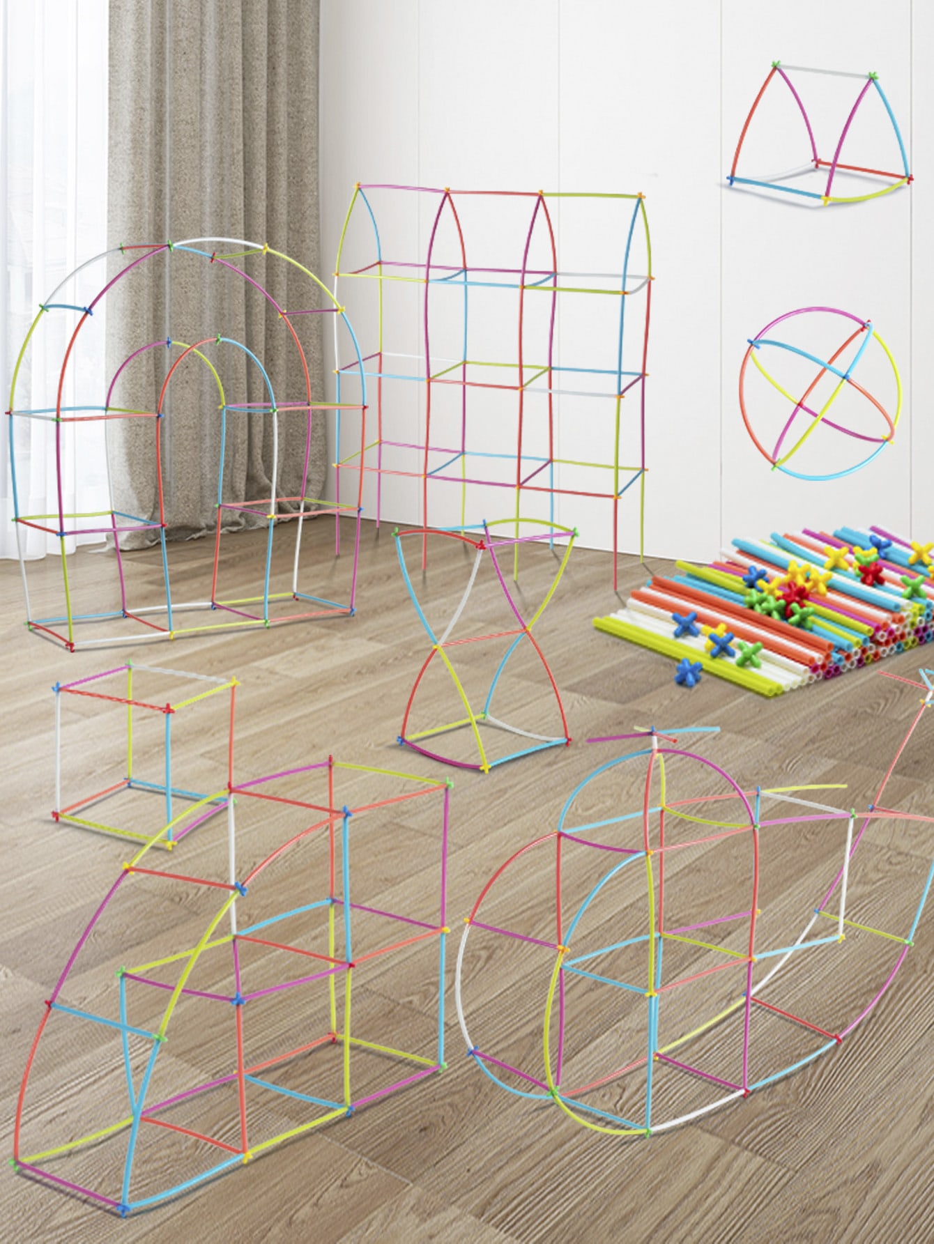 1 Pack Of 100pcs Kids' Straw Building Blocks In Mordern Color Series ...