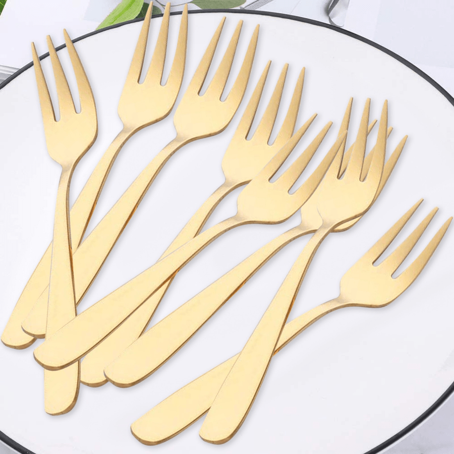 Cake Fork Stainless Steel Gold Forks For Fruit Salad Food Pick Useful Dessert Small Stick Fork ...