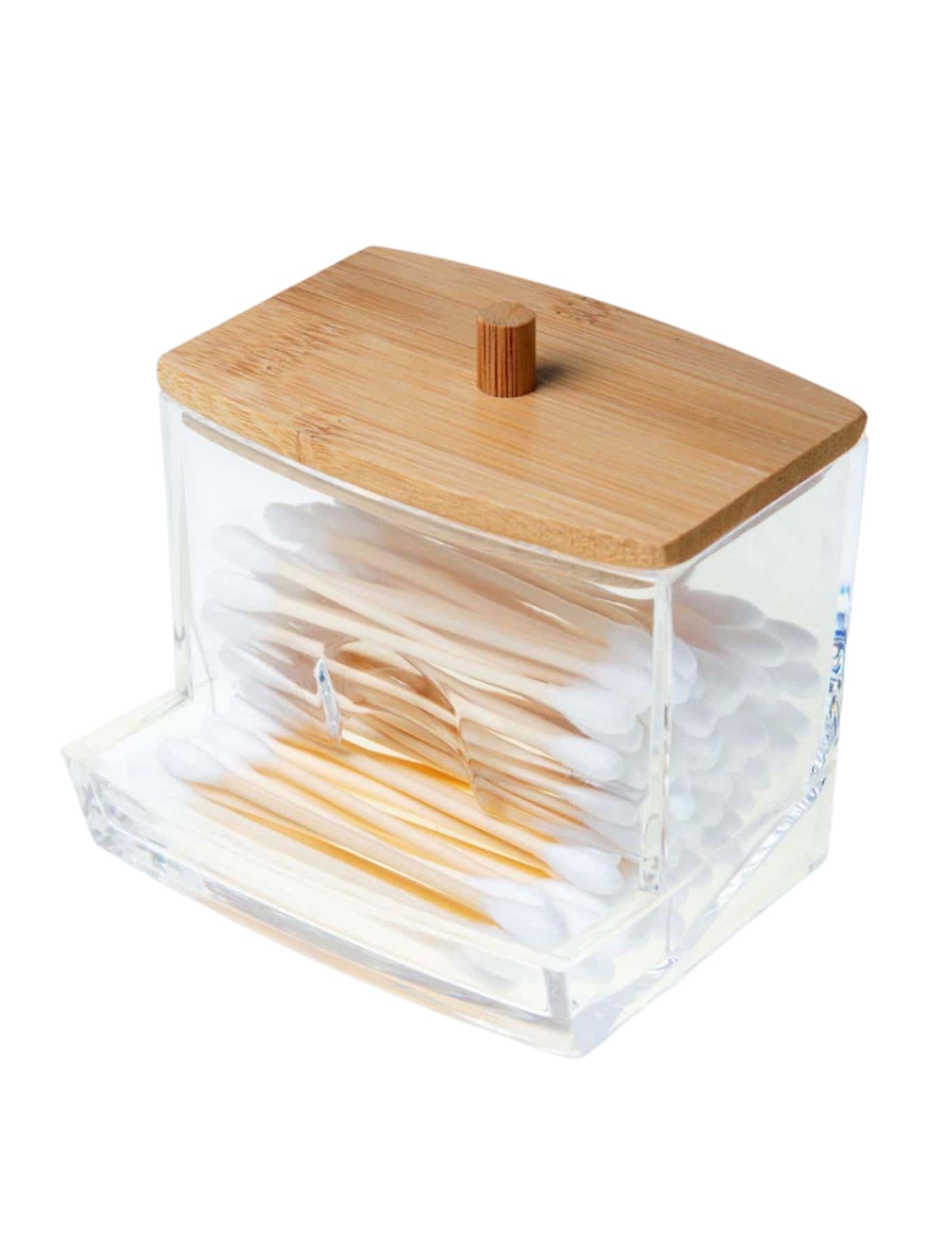 1 pc Acrylic Qtip Holder with Bamboo Lid, Clear Small Swab Dispenser ...