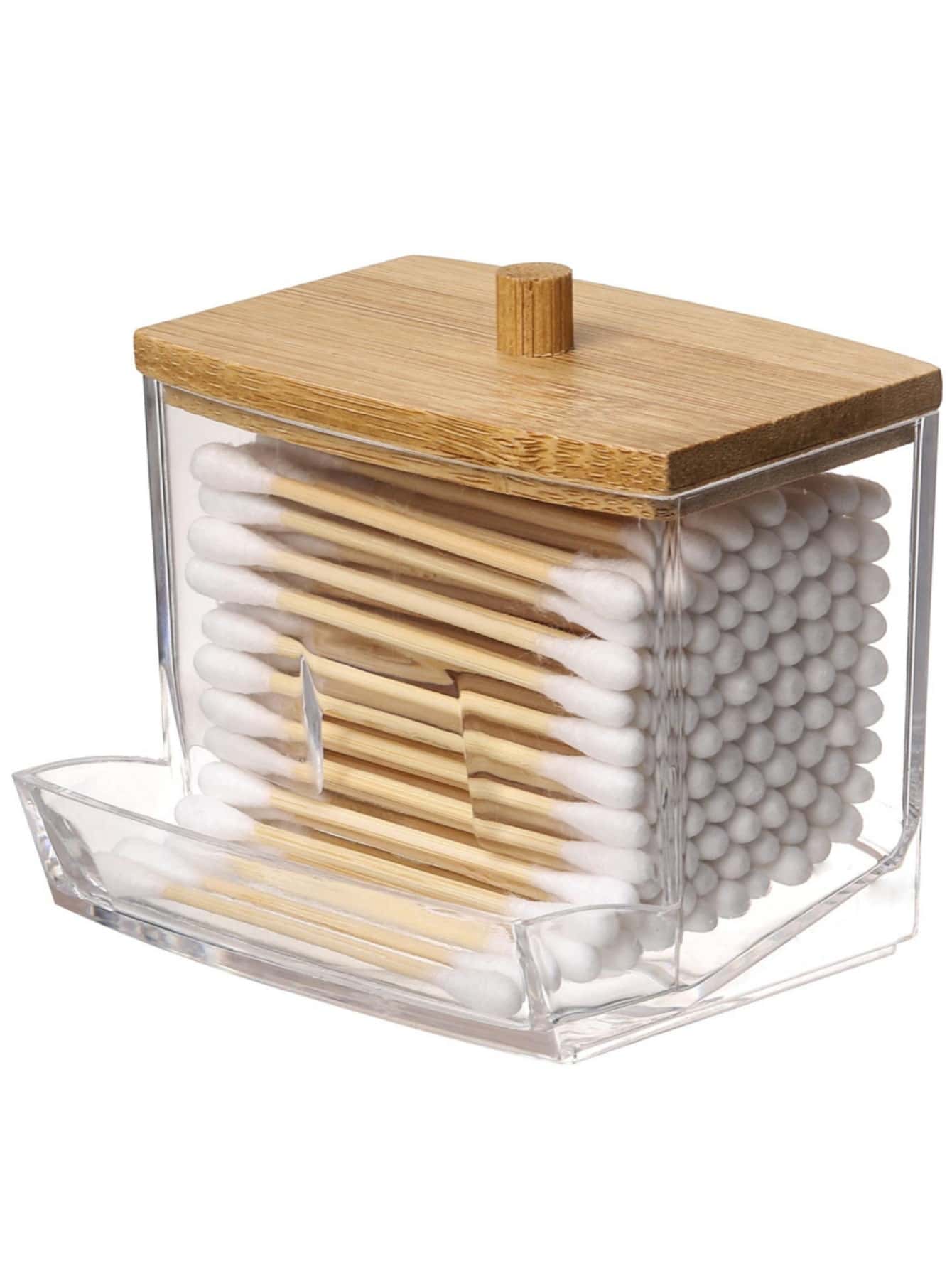 1 pc Acrylic Qtip Holder with Bamboo Lid, Clear Small Swab Dispenser ...