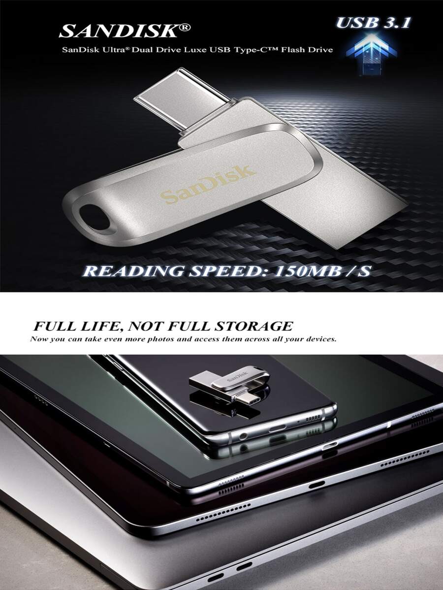 SANDISK Pendrive SanDisk SDDDC4 USB 3.1 Tipo C 64GB, Flash Drive Tipo C ...