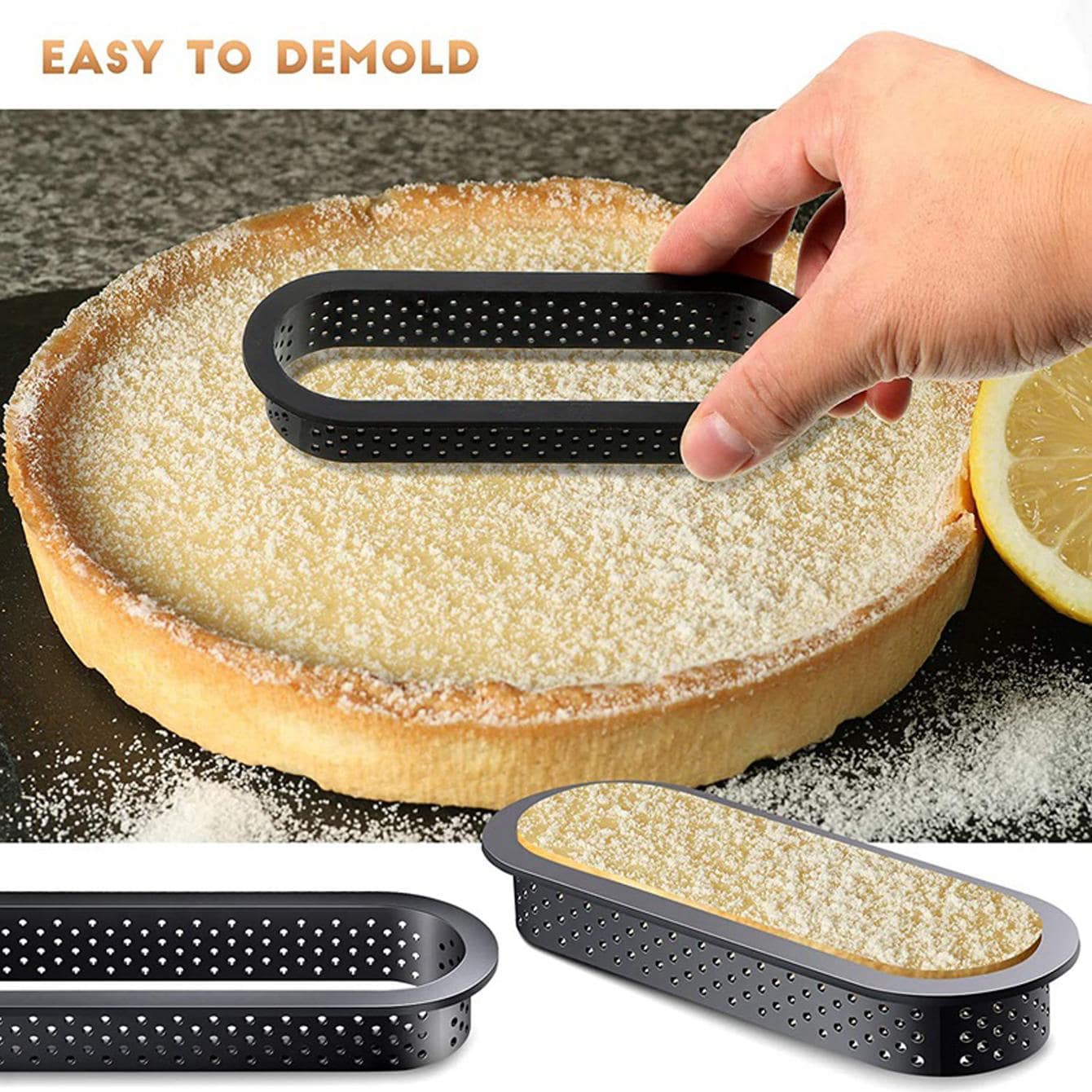 4pcs Ellipse Shaped Perforation Tart Ring, Heat-resistant And Non-stick ...