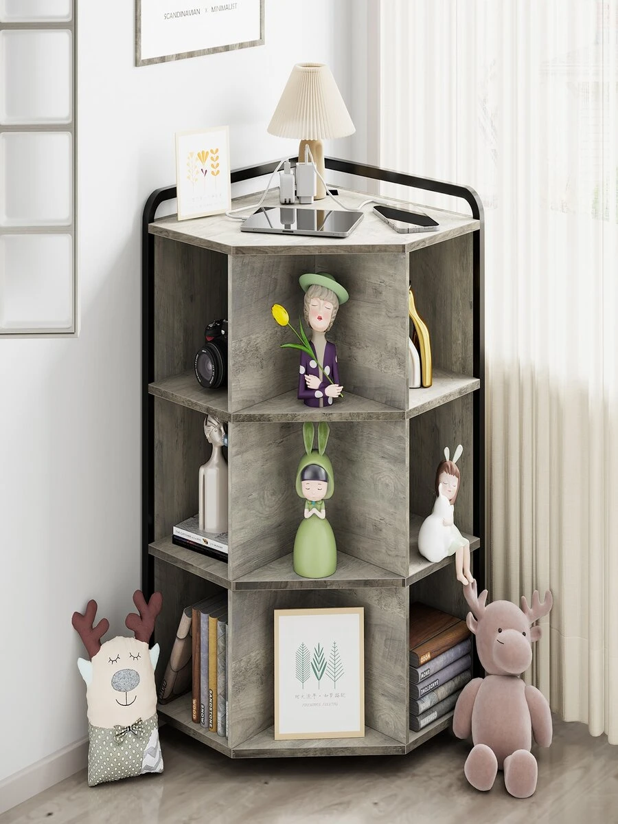 Corner Cabinet with USB Ports and Outlets Wooden Storage Cabinet ...