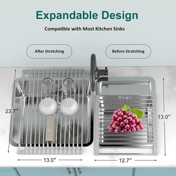 Foldable & Retractable Sink Dish Rack Over The Sink Dish Drainer ...