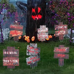 Halloween Yard Signs with Metal Stakes,6 Pack Beware Signs Yard Warning ...