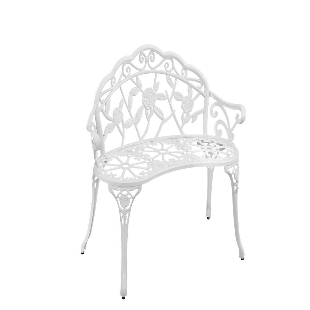 Patio Outdoor Bench, White Cast-Aluminum Garden Benches Metal Loveseat ...