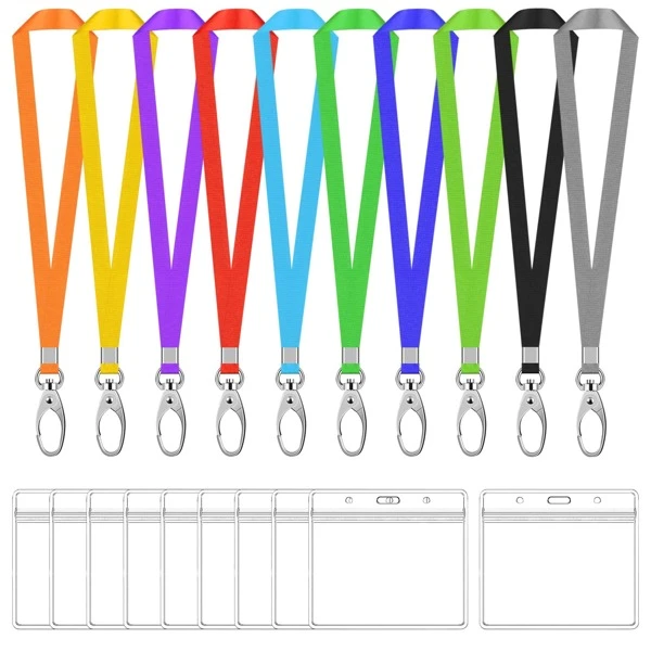 10 Sets Badge Card Holders with Neck Lanyards, Waterproof Clear ID Tags ...