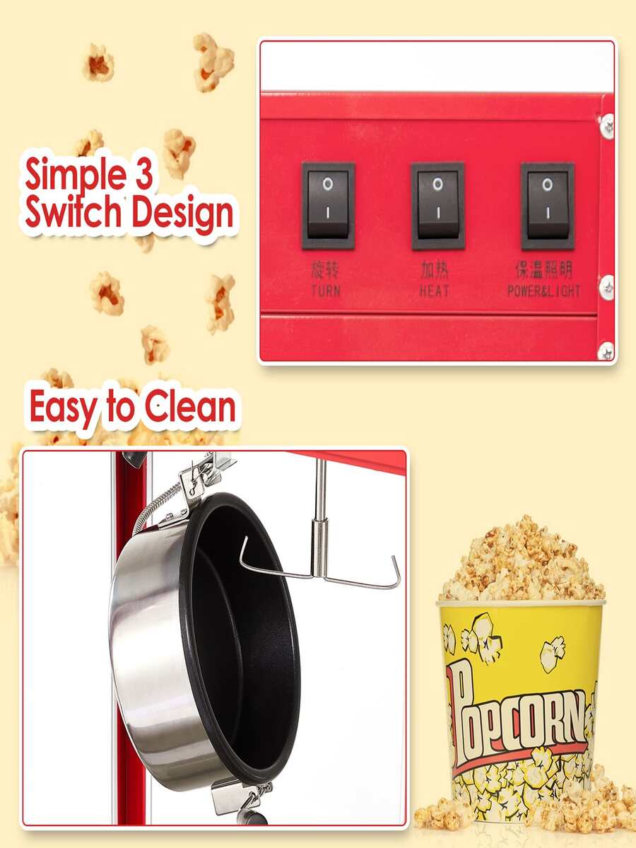 Popcorn Machine with 8 Oz Kettle, Vintage Movie Theater Commercial ...