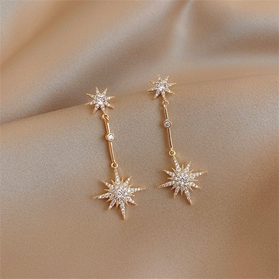 Star Shaped Dangle Earrings With Shiny Texture, Metal, Fashionable ...