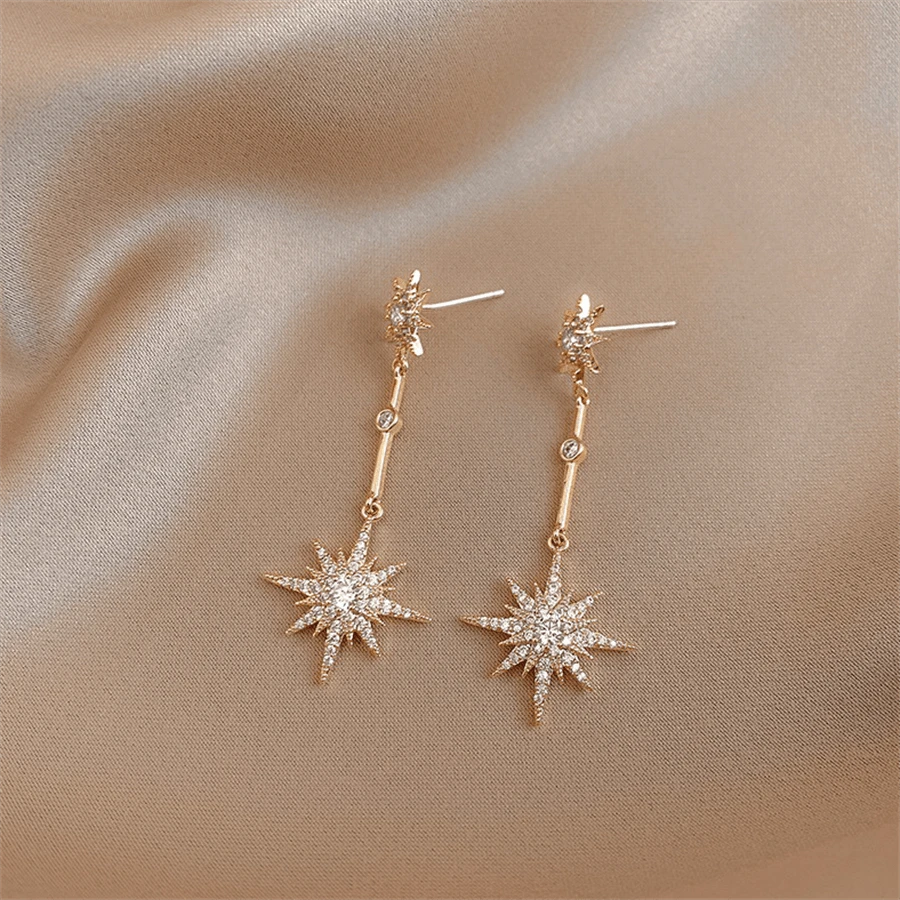 Star Shaped Dangle Earrings With Shiny Texture, Metal, Fashionable ...