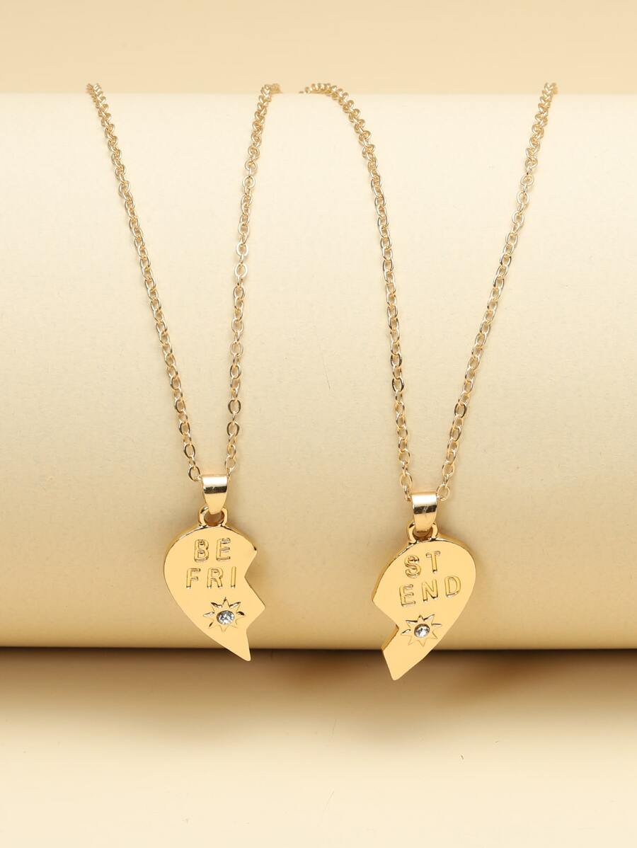 2pcs Best Friend Heart Shaped Collarbone Chain Pendant Friendship Card ...