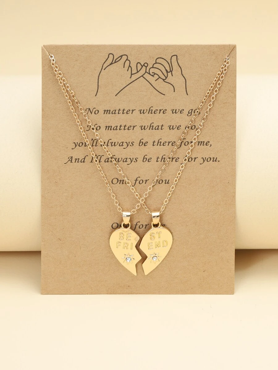 2pcs Best Friend Heart Shaped Collarbone Chain Pendant Friendship Card ...