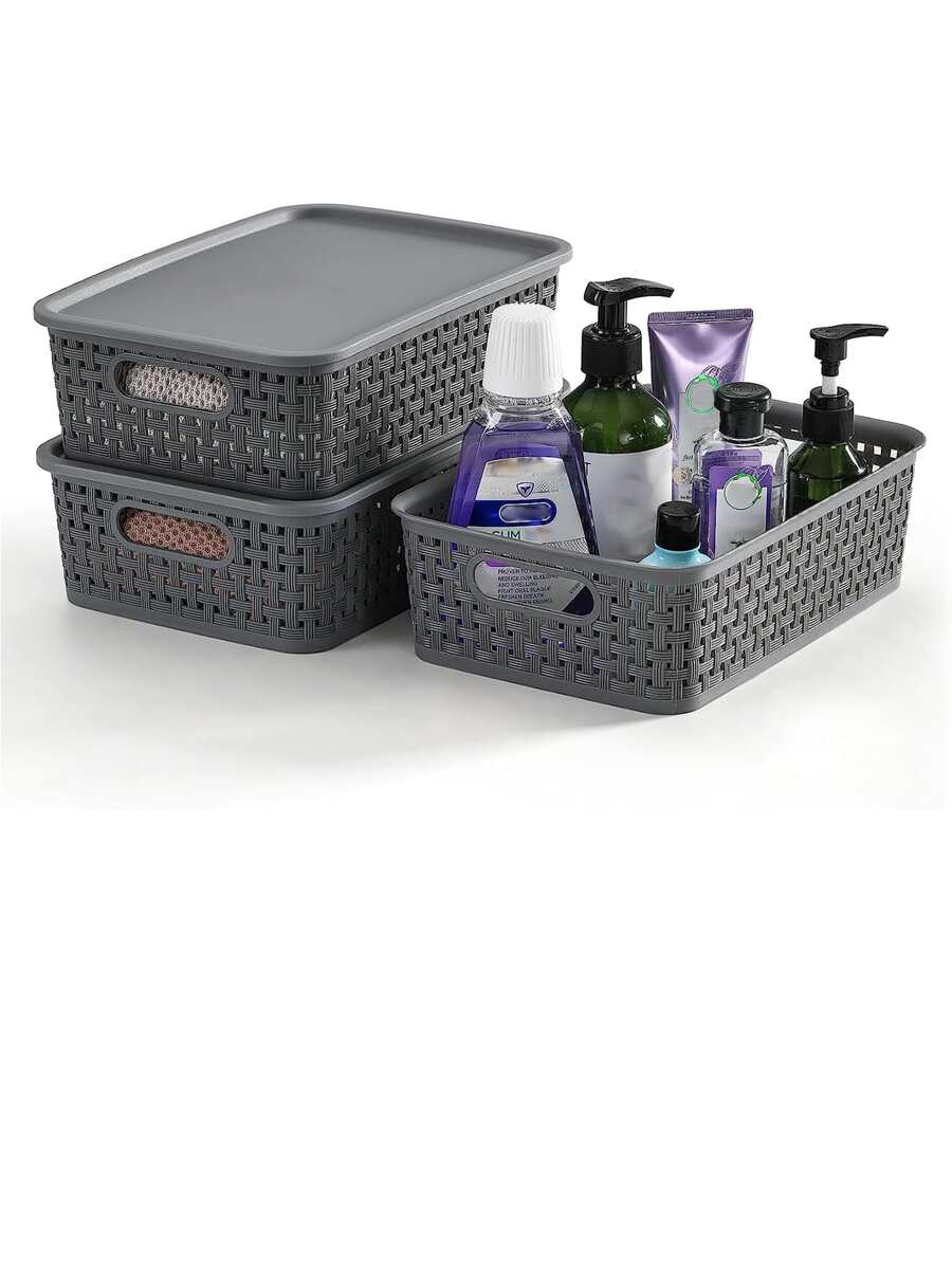 1 Plastic Storage Baskets With Lids, Small Pantry Organization ...