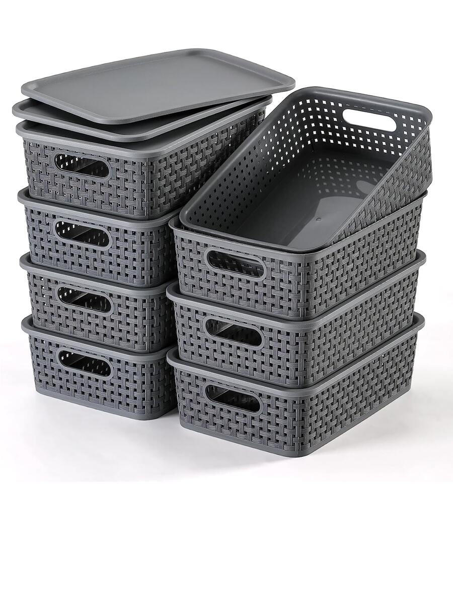 1 Plastic Storage Baskets With Lids, Small Pantry Organization ...